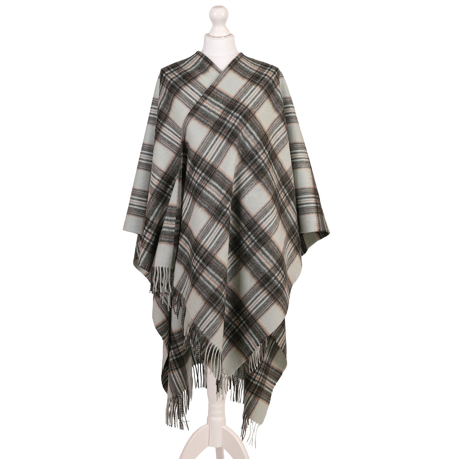 Edinburgh Lambswool Long Tartan Cape - Royal Stewart Vintage Duck Egg ...