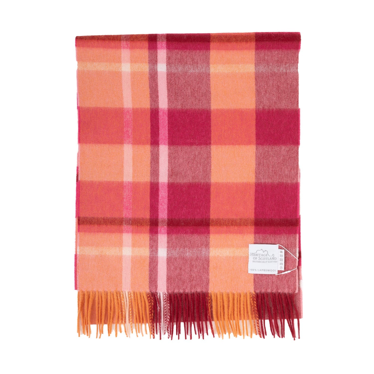 Hos 100% Lambswool Wide Scarf Medieval Check - Peony/Cyclamen Pink ...