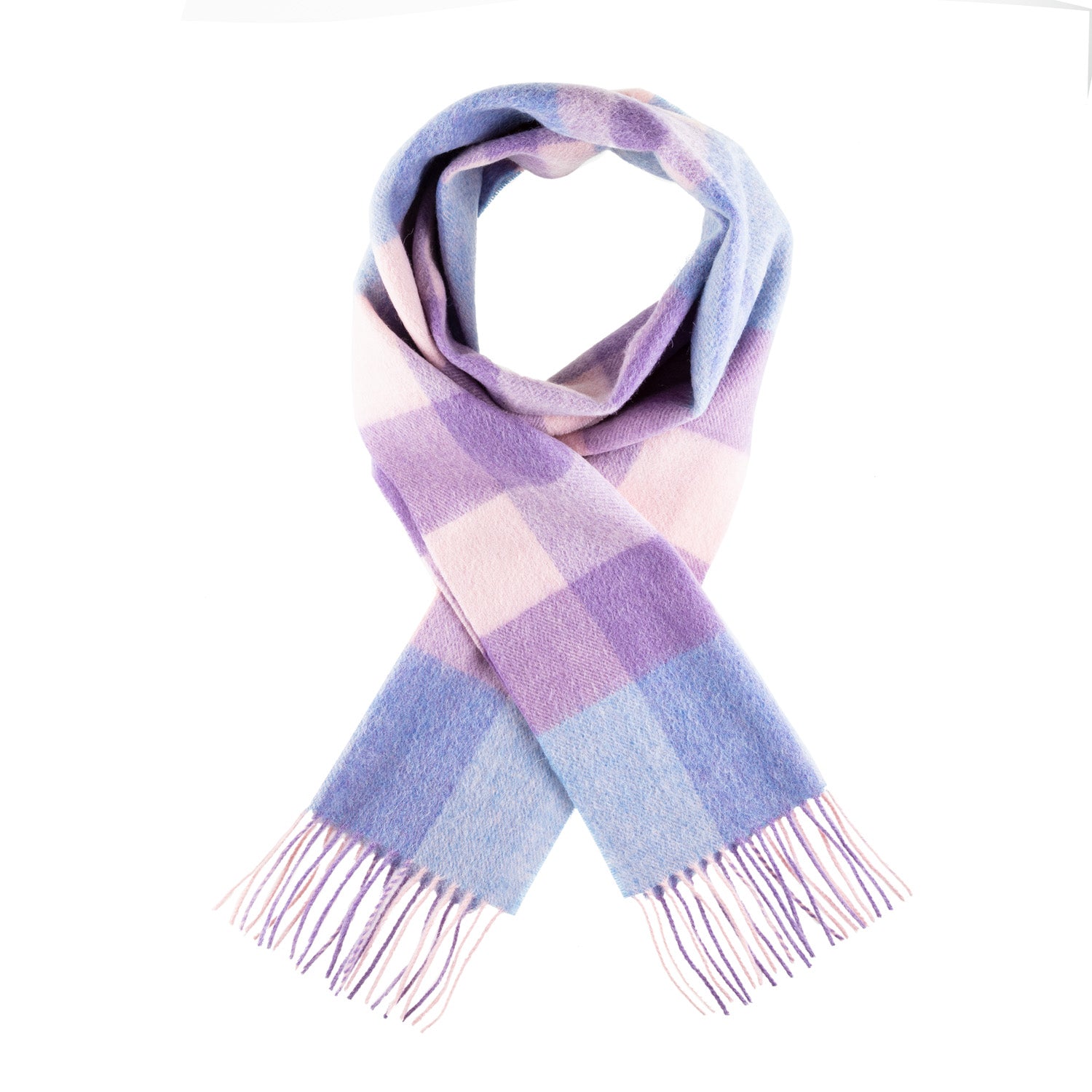 Edinburgh 100% Lambswool Scarf BURSTED CHECK LAVENDER/PINK | Dunedin ...